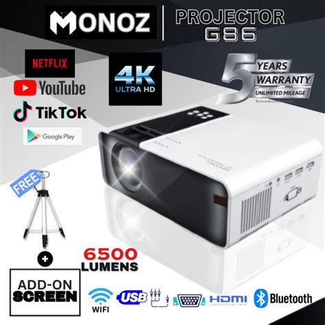 Projector G86 Mini Projector Phone Portable Projector Laptop Lcd 4k Hd