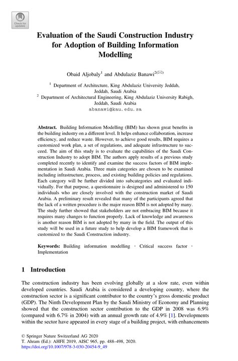 Pdf Evaluation Of The Saudi Construction Industry For Adoption Of