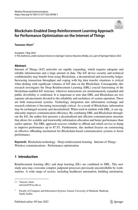 Pdf Blockchain Enabled Deep Reinforcement Learning Approach For Performance Optimization On