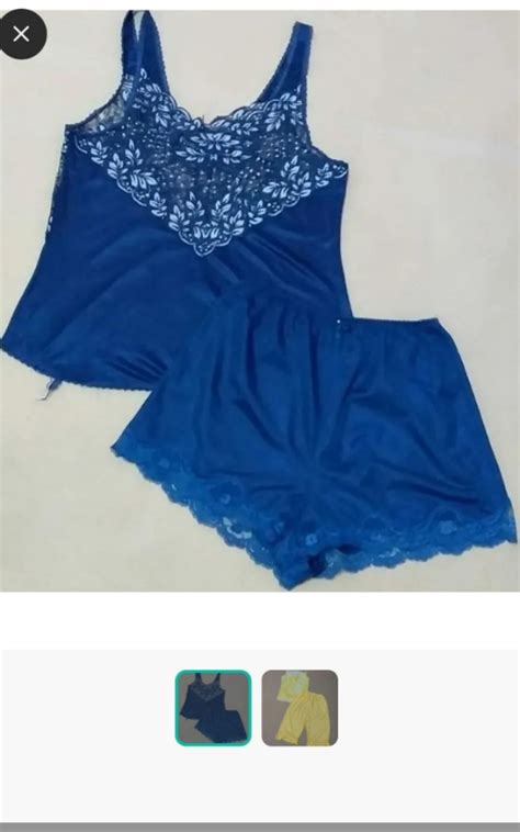 Set Lingerie Satin Biru Fesyen Wanita Pakaian Wanita Lainnya Di