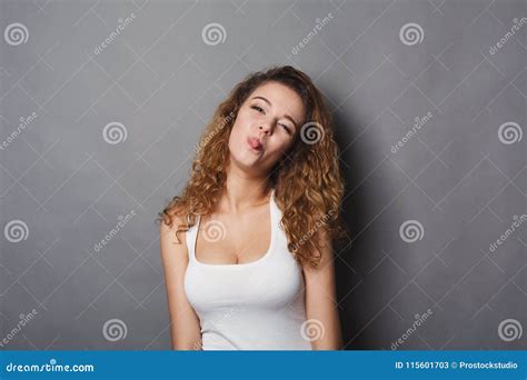 Beautiful Redhead Modern Girl Shows Tongue Stock Image Image Of