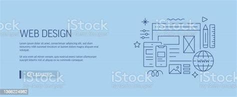 웹 디자인 관련 웹 배너 라인 스타일입니다 웹 배너 웹 사이트 헤더 등에 대한 현대 디자인 벡터 일러스트레이션 웹페이지에 대한 스톡 벡터 아트 및 기타 이미지 Istock