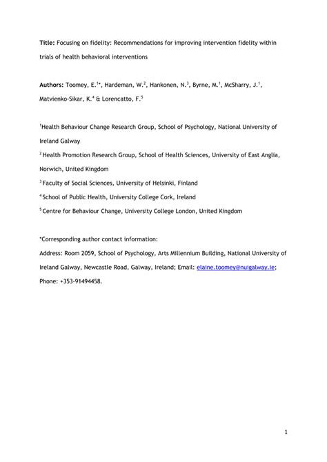 Pdf Title Focusing On Fidelity Recommendations For Improving Intervention Fidelity Within