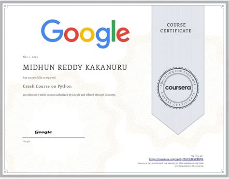 Midhun Reddy On Linkedin Im Completed Python Corse On Corsera
