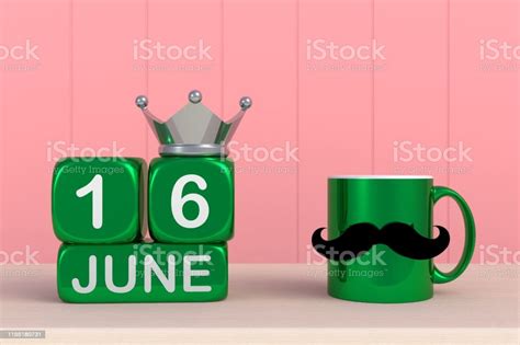 해피 아버지의 날 메시지 분홍색 나무 배경에 콧수염과 왕관과 커피의 클로즈업 복사 공간 3d 렌더링 0명에 대한 스톡 사진 및 기타 이미지 Istock