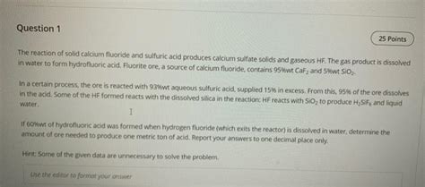 Solved Question 1 25 Points The Reaction Of Solid Calcium