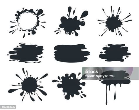 블랙 페인트 방울 브러시 펜 튄 모양 현재 페인트 얼룩 액체 물방울 녹은 초콜릿 기호에 대 한 벡터 페인트 드립 흩뿌려진에 대한 스톡 벡터 아트 및 기타 이미지 Istock