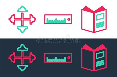 Set Line Open Book Pixel Arrows In Four Directions And Ruler Icon Vector Stock Illustration