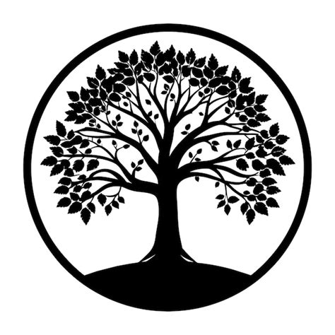 A Black Silhouette Of A Circle Tree Premium Ai Generated Vector