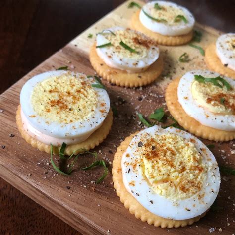 “no Stuff Deviled Eggs” — Classic Deviled Egg Ingredients On A Ritz Cracker R Eggs