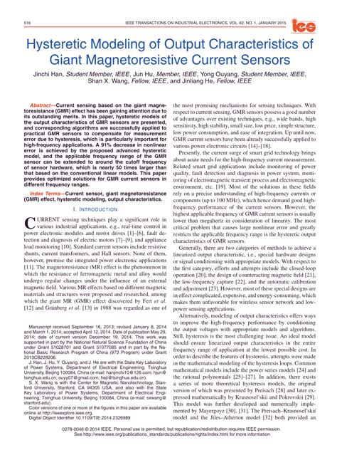 Pdf Hysteretic Modeling Of Output Characteristics Of Giant Magnetoresistive Current Sensors