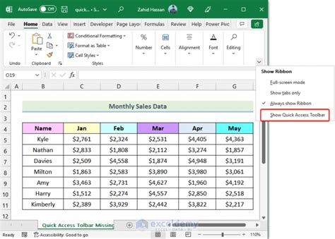 Fixed Quick Access Toolbar In Excel Missing Exceldemy