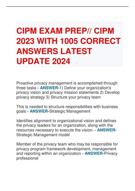 Cipm Exam Prep Cipm 2023 With 1005 Correct Answers Latest Update 2024 Cipm Exa Stuvia Us