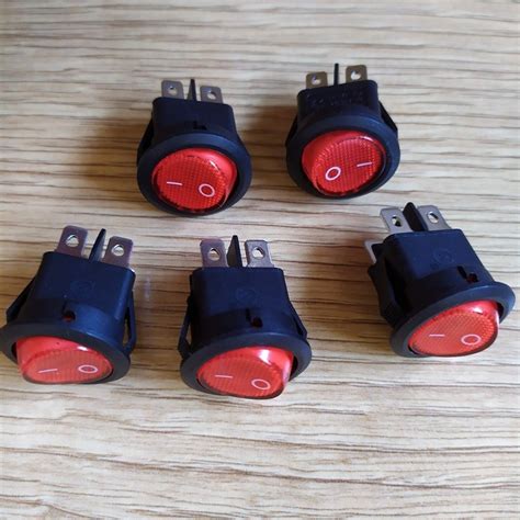 Round Rocker Switch 20MM 4 Pin ON OFF 6A Amps 250VAC DPST Latching 220V Push Button Switches Red