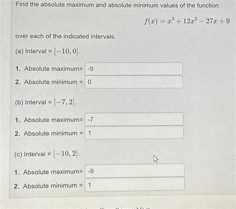 Solved Find The Absolute Maximum And Absolute Minimum Values
