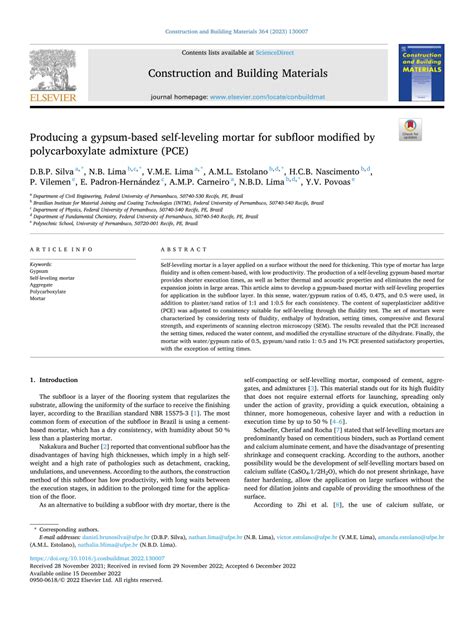 Pdf Producing A Gypsum Based Self Leveling Mortar For Subfloor