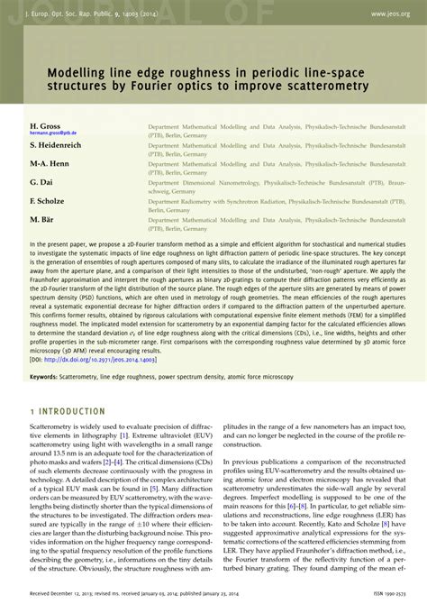 Pdf Modelling Line Edge Roughness In Periodic Line Space Structures