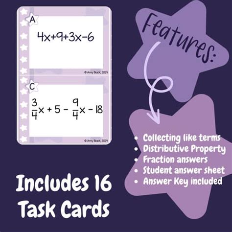 Simplifying Expressions Task Cards By Algebra Life By Amy Tpt