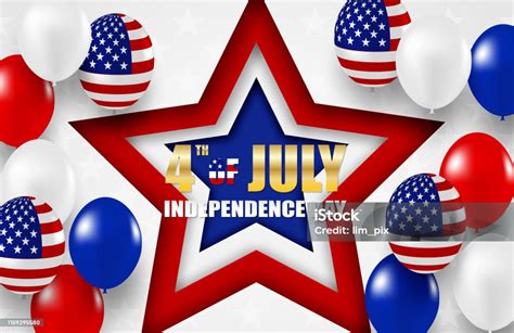 7 월 4 일 해피 인디펜던스 데이 미국 흰색 파란색과 빨간색 풍선과 흰색 배경에 미국 국기 별 디자인 벡터 7월 4일에 대한