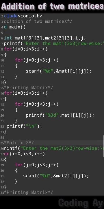 Addition Of Two Matrices Matrix Cprogramming Programming Shorts Youtube