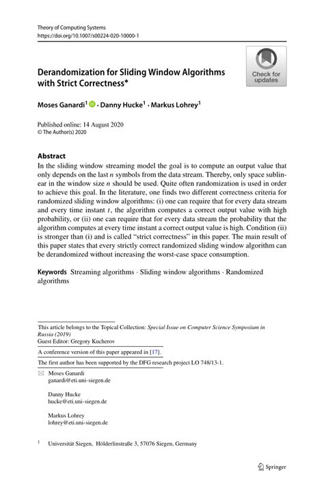Pdf Derandomization For Sliding Window Algorithms With Strict Correctness