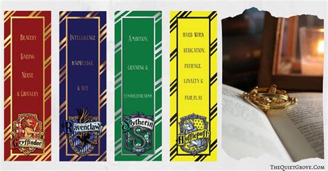 Free Printable Harry Potter Hogwarts Houses Bookmarks 1 ⋆ The Quiet Grove