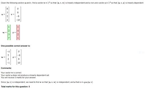 Solved Question Points Given The Following Vectors U Chegg Com