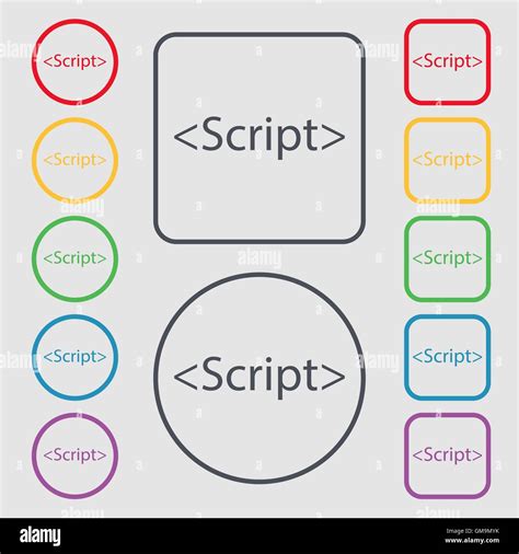 Script Sign Icon Javascript Code Symbol Symbols On The Round And Square Buttons With Frame