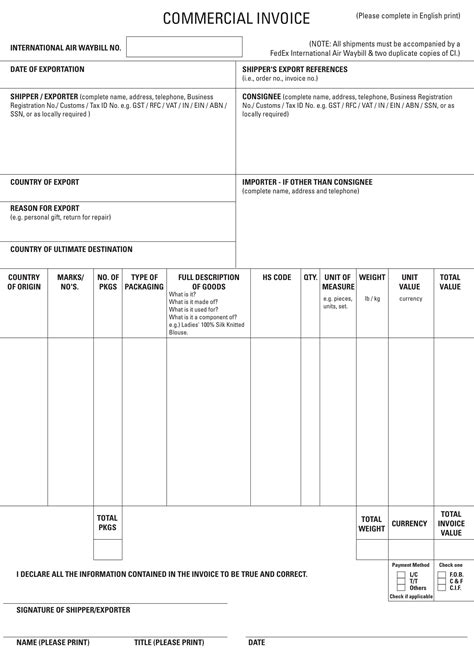 Fedex Commercial Invoice Fillable Form Printable Forms Free Online