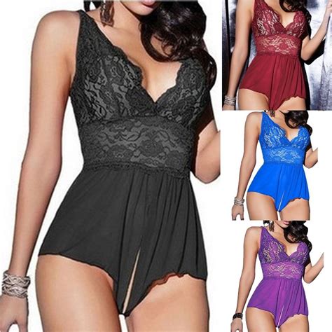 Sexy Lingerie Crotchless Leotard Teddy Nightwear Lace Miniskirt