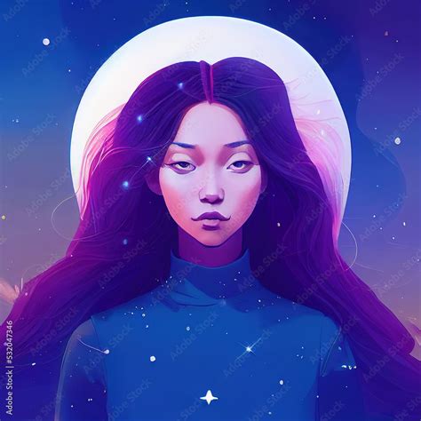 Beautiful Girl On The Background Of The Moon Portrait Composition