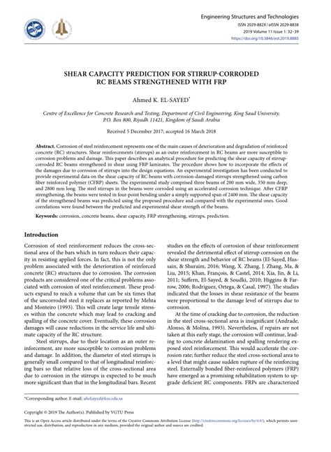Pdf Shear Capacity Prediction For Stirrup Corroded Rc Beams Strengthened With Frp