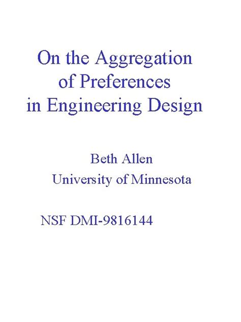 On The Aggregation Of Preferences In Engineering Design