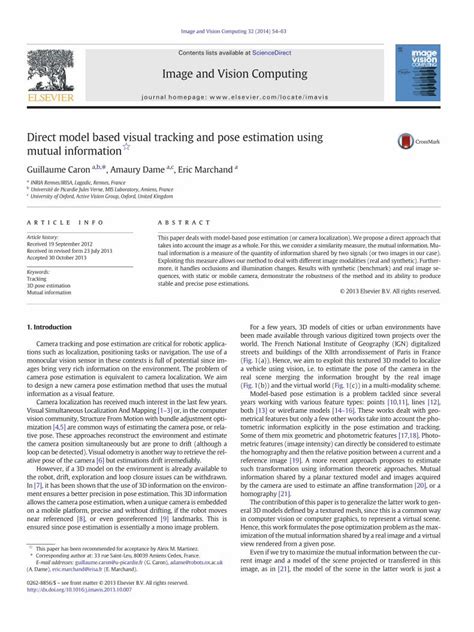 Pdf Direct Model Based Visual Tracking And Pose Estimation Using
