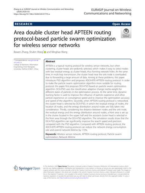 Pdf Area Double Cluster Head Apteen Routing Protocol Based Particle Swarm Optimization For