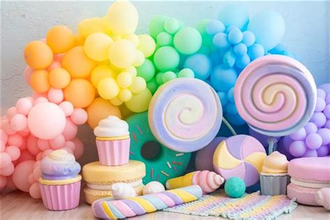 منطقه عکس روشن رنگارنگ رنگین کمان بادکنک شیرینی آب نبات چوبی کارامل