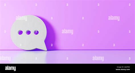 3d Rendering Of White Symbol Of Rectangular Rounded Chat Bubble With Three Dots Icon Leaning On