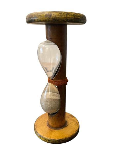 Vintage Handmade Egg Timer Hourglass In Wooden And Textile Bobbin Spool
