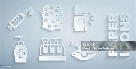 혈액 복부 팽만감 액체 항균 비누 불면증 건선 또는 습진 발진 및 주사기 아이콘으로 테스트 튜브를 설정합니다 벡터 3차원 형태에 대한 스톡 벡터 아트 및 기타 이미지
