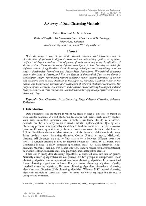 Pdf A Survey Of Data Clustering Methods
