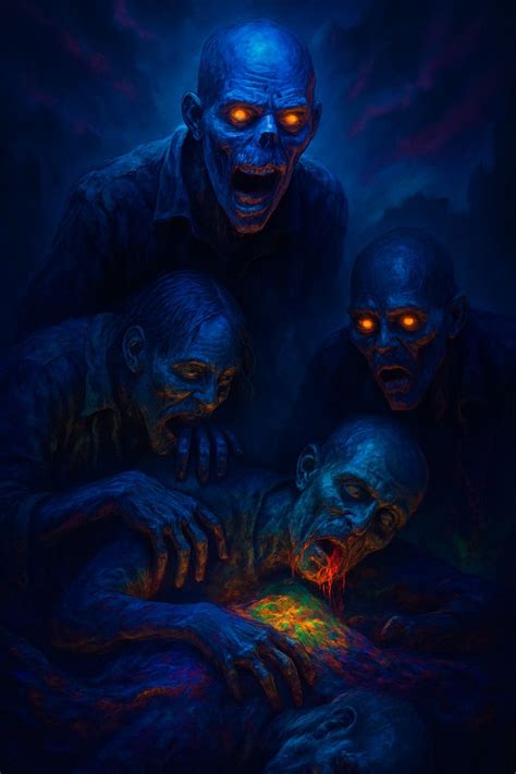 Neon Horror Comic Zombie Holding Glowing Brain Art Playground
