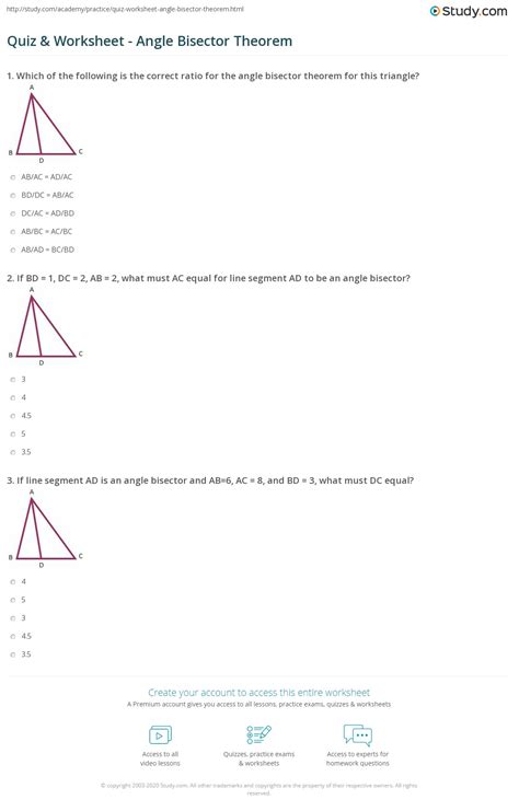 Quiz And Worksheet Angle Bisector Theorem Worksheets Library