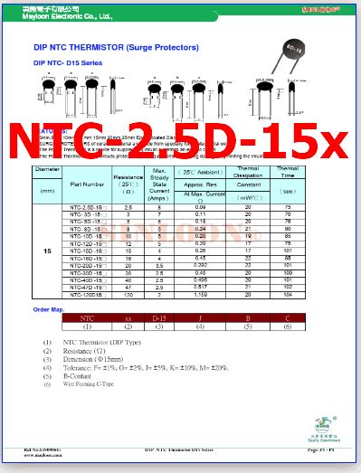 Ntc 2 5d 15x Pdf Datasheet Dip Ntc Thermistor