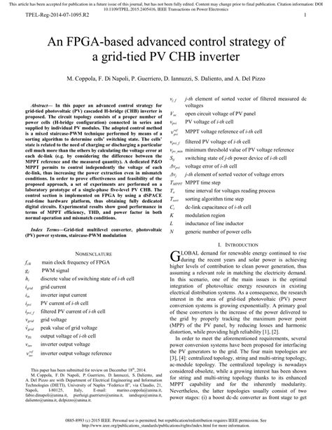 Pdf An Fpga Based Advanced Control Strategy Of A Grid ­tied Pv Chb Inverter