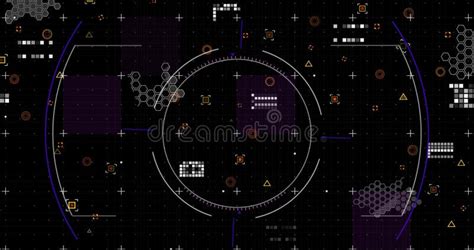 image of scope scanning data processing and markers over world map stock illustration