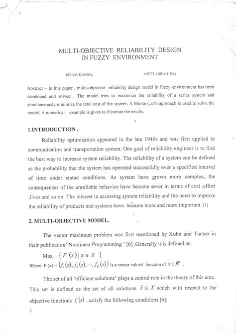 Pdf Multi Objective Reliability Design In Fuzzy Environment