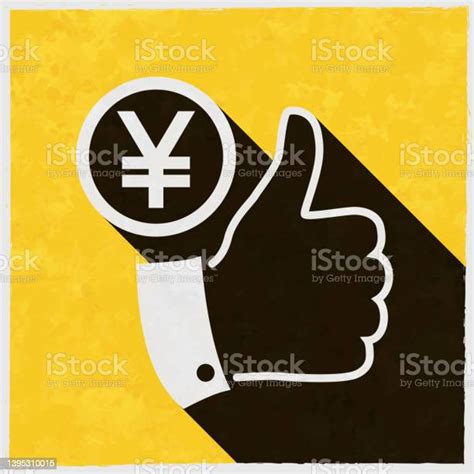 엄지 손가락으로 엔 동전 질감이 있는 노란색 배경에 긴 그림자가 있는 아이콘 개념에 대한 스톡 벡터 아트 및 기타 이미지 개념 개념 기호 검은색 Istock