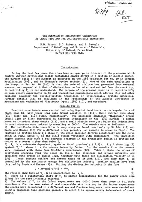 Pdf The Dynamics Of Dislocation Generation At Crack Tips And The Ductile Brittle Transition