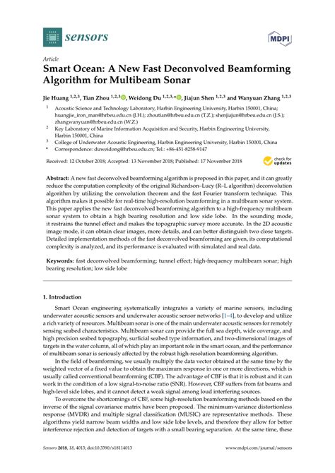 Pdf Smart Ocean A New Fast Deconvolved Beamforming Algorithm For Multibeam Sonar