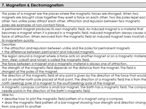 Aqa Gcse 9 1 Physics Specification Checklist 7 Magnetism And Electromagnetism Teaching Resources
